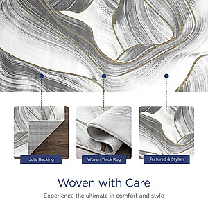 Abani Grey & Gold Metallic Contemporary Ribbon Area Rug, 5'3"x7'6" (5x8) Rugs Swirl Design Neutral Non-Shed Bedroom Rug