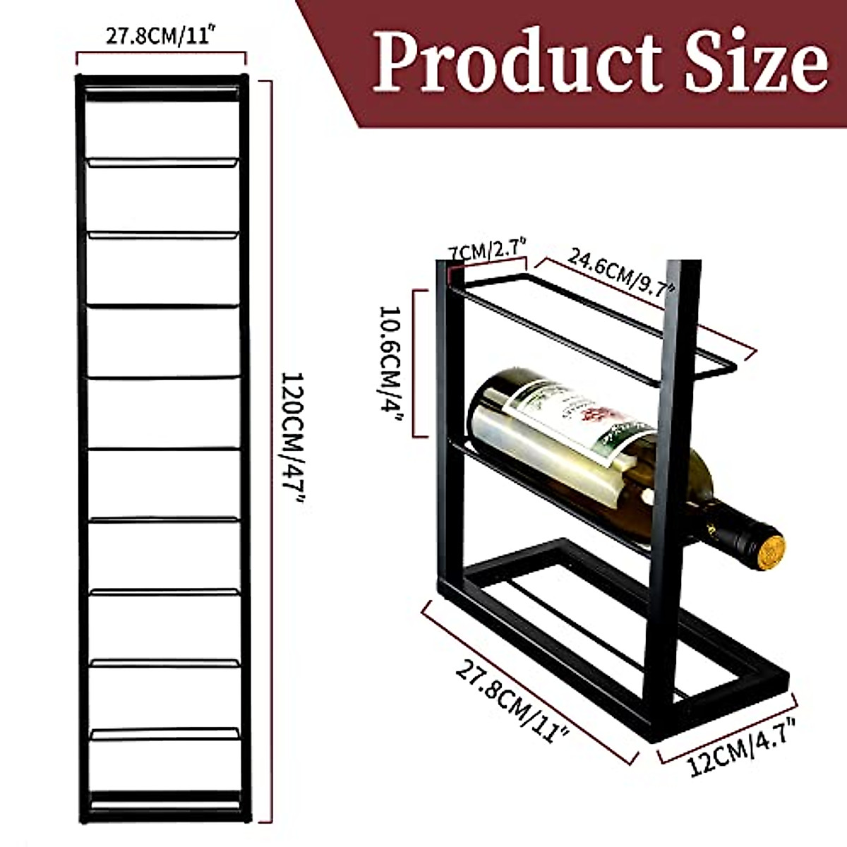 AQAREA Wall Mounted Wine Rack: Metal Hanging 10 Bottle Wine Holder - Black Wine Storage Rack