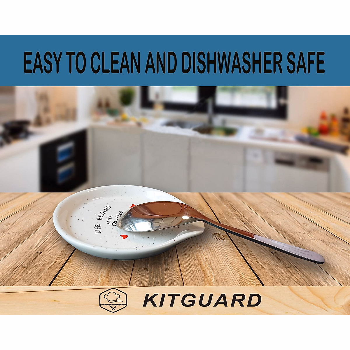 KITGUARD Coffee Spoon Rest-Coffee Bar,Small Spoon Rest for Coffee Station, Spoon Rest for Coffee Station Coffee Bar Accessories,Ceramic Coffee Spoon Rest- Life Begin After Coffee