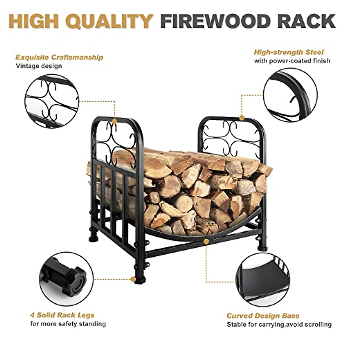 YEEGO DIRECT Weatherproof Firewood Rack Indoor Outdoor 17 Inch Outdoor Firewood Holder Easy Assembly in 10mins, Indoor Log Rack for Fireplace
