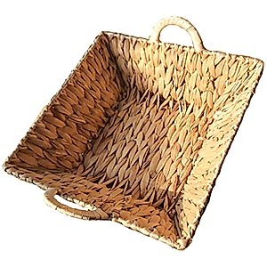 Zerodeko Straw Storage Basket Hyacinth Storage Basket with Handles Wicker Basket for Organizing Woven Box Cube Basket Bin Shelf Seagrass Weave Organizer for Nursery Organizing Toys