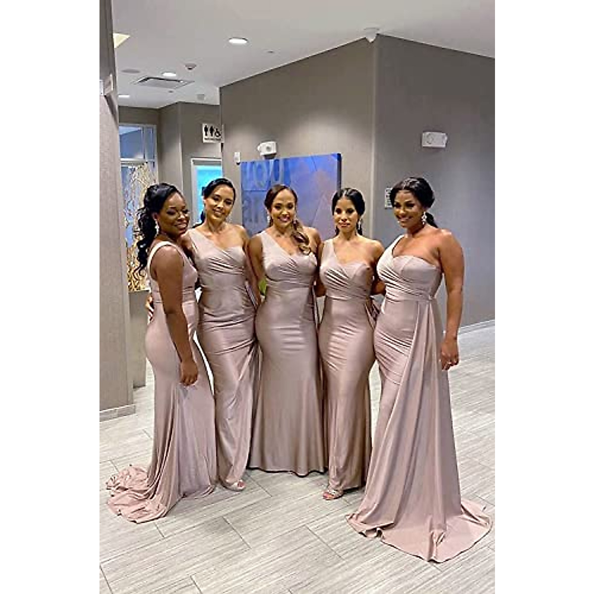 OYI Women's One Shoulder Satin Bridesmaid Dresses Plus Size for Women Long Champagne Formal Evening Gowns Champagne 20W,20 Plus