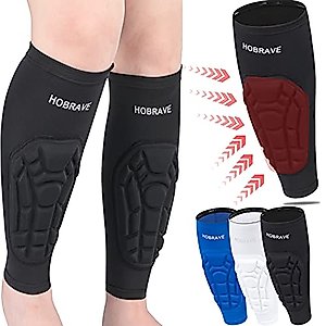HOBRAVE 2PCS Soccer Shin Guards Padded Calf Compression Sleeves Supports for Shin Splint
