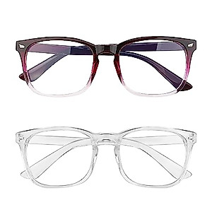 Blue Light Blocking Glasses, 2 Pack Blue Light Glasses Men, Blue Light Glasses For Women Computer Reading Gaming TV Phones Eyeglasses Clear Lens Bluelight Glasses Anti Eyestrain UV Glare Purple+Clear