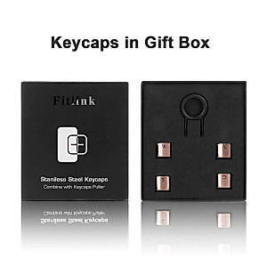 Fitlink FPS & MOBA Gaming Keycaps, Stainless Steel Metal Keycaps with Key Puller for Mechanical Keyboard Cherry Mx Switch 9 (WASD,Rose Gold)