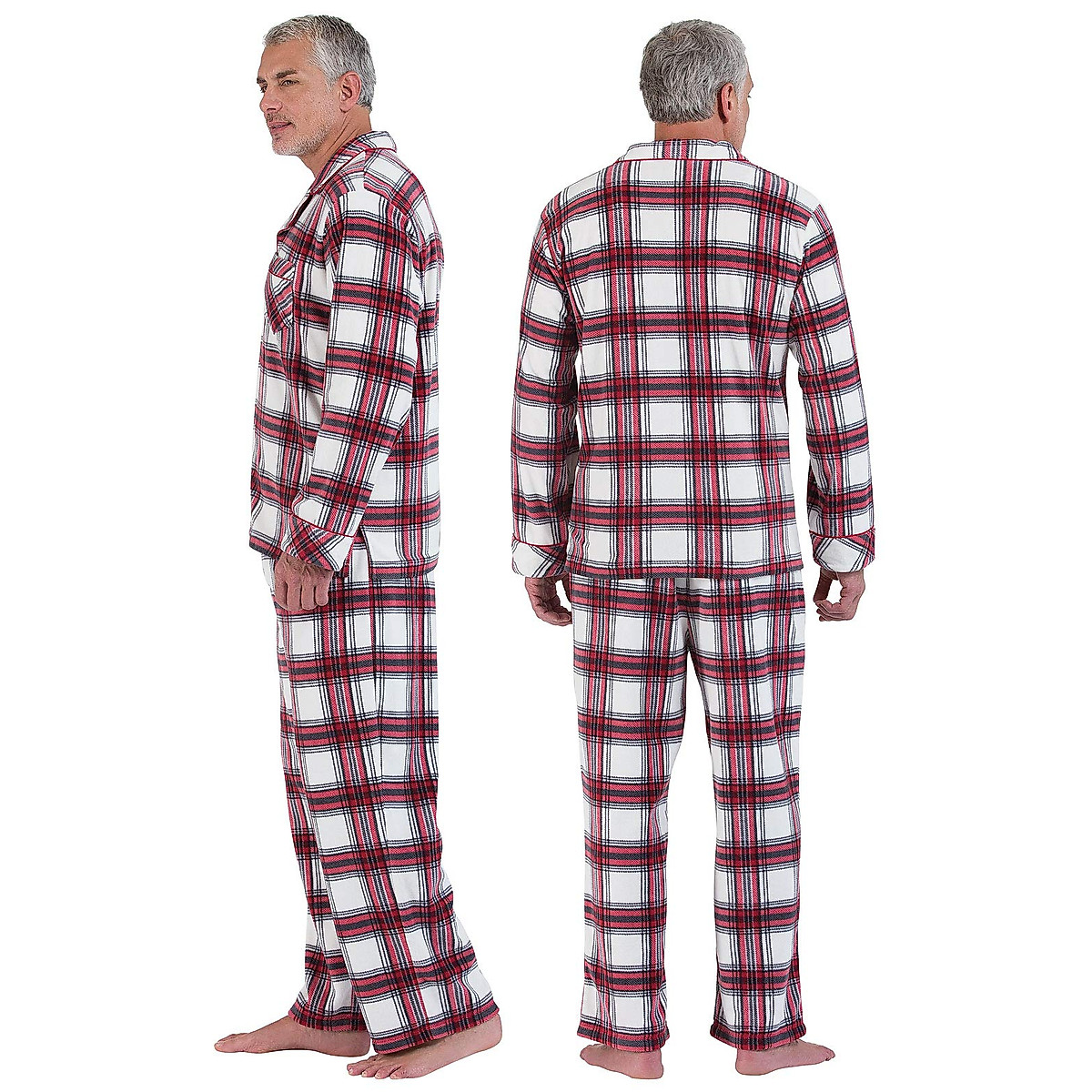 PajamaGram Pajamas for Men Fleece - Plaid Mens Christmas Pajamas, Red, L
