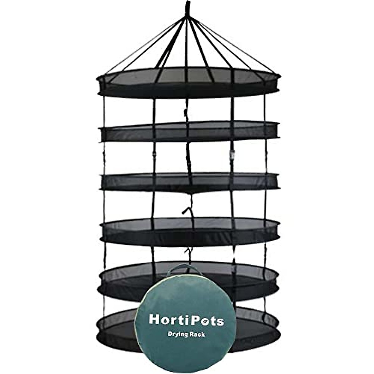 HORTIPOTS Herb Drying Rack 360 Degree Access 3 Feet Clip Adjustable Center Support Straps NO Sagging Fine Mesh Netting (Heavy Duty Clips 3FT)