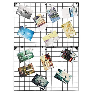 NEX Wall Grid Panel with Grid Baskets, Wire Wall Grid, Photo Picture Display, Memo Board, Wall DIY Decor Storage Organizer, 32.68'' x 23.82''