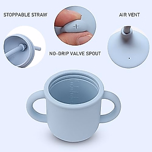 Ginbear 2-in-1 Sip-N-Straw Cup for Baby, Spill Proof Toddler Transition Sippy Cup with Straw, Silicone Baby Cup with Handles, Tiny Training Cups 6 Months+ (Hazy Green)