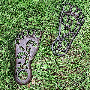 Sungmor Heavy Duty Cast Iron Stepping Mat - Retro Style Left & Right Footprint Front Door Mat Ground Decor - Outdoor Garden Lawn Panel Decorative Stepping Metal Stone - 11.8x5.5Inch & 1 Pair Pack