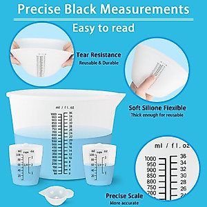 Creahaus 1000ML Large Silicone Measuring Cups for Resin, Easy to Read 36oz Silicone Mixing Bowl with 100ML Silicone Resin Mixing Cup, Easy Clean Reusable Epoxy Resin Supplies with Stir Stick, Pipettes