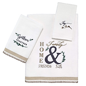 Avanti Linens - 3pc Towel Set, Soft & Absorbent Cotton Towels (Modern Farmhouse Collection)