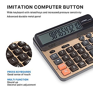 Calculators, Solar Battery Calculator Dual Power Large Standard Function Desktop Business Calculator with 12 Digit Large LCD Display Convenient for Office Home Student Finance Accounting- Gold
