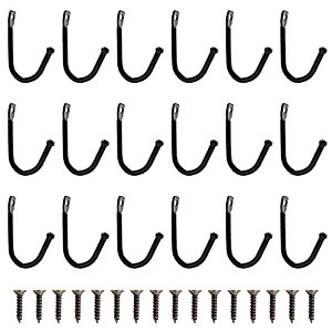 Auvotuis 24Pcs Single Iron Hooks, Decorative J Shaped Wall Mounted Single Coat Hooks with Screws for Hanging Bag, Key, Cup (Black, 1.4 x 1 Inch)