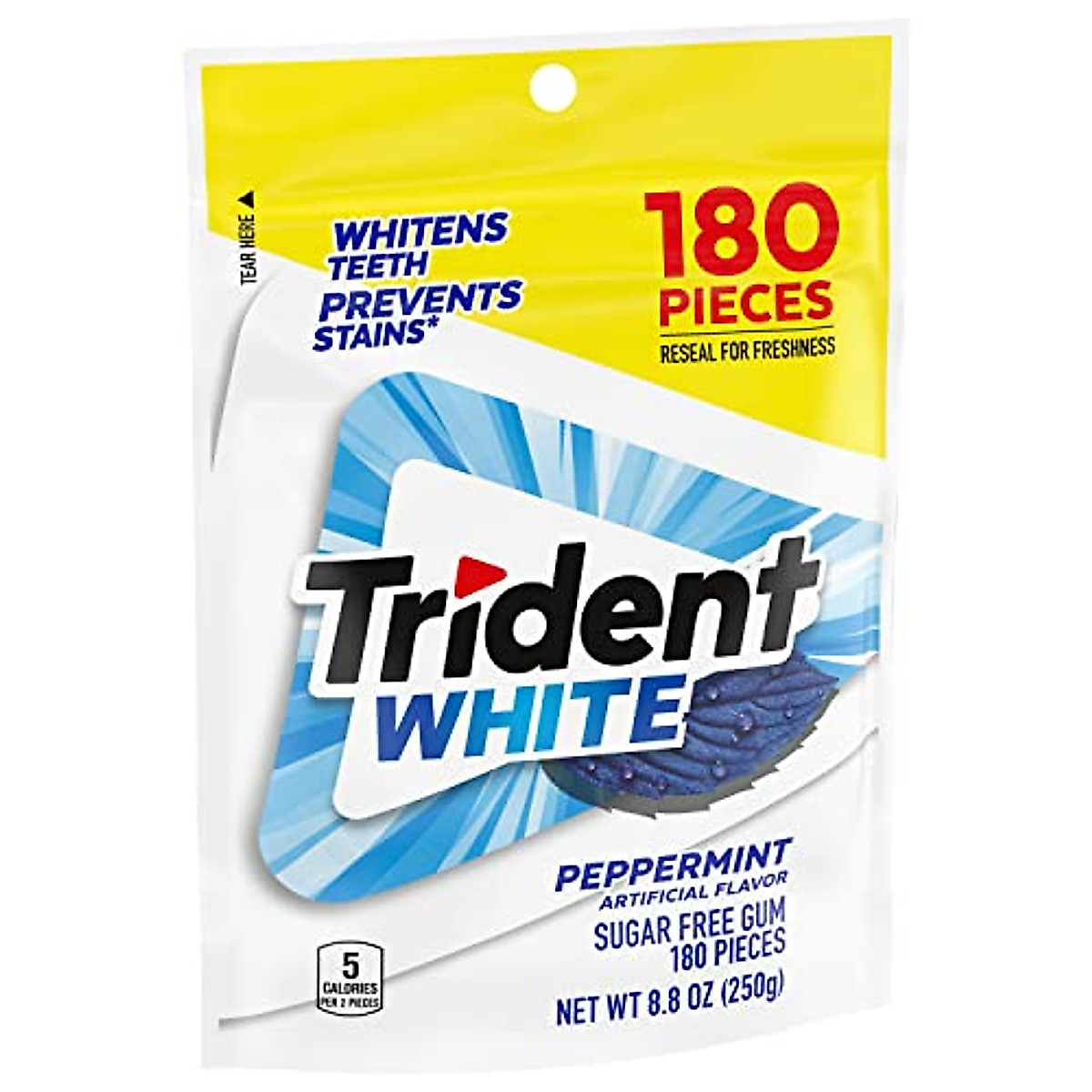 Trident White Sugar Free Gum, Peppermint, 180 Count (Packaging May Vary)