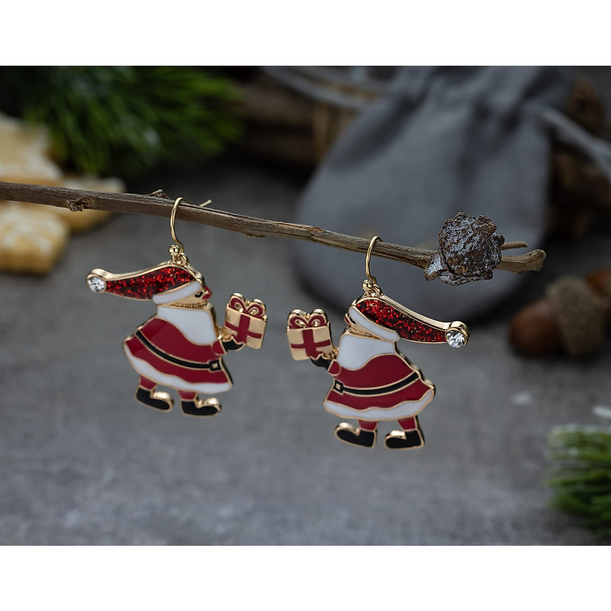RareLove Big Size Cute Santa Earrings, Santa Claus Christmas Piercing Dangle Earrings for Women Silver Plated Alloy,Holiday Jewelry