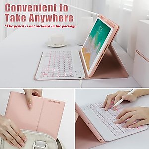BLUTLOTUS Keyboard case for iPad 9.7 Inch Air 2, iPad 5th/ 6th Generation (2017/2018) with Keyboard Detachable, 7 Color Wireless Backlit Keyboard, Smart Folio Cover with Pencil Holder(Pink)