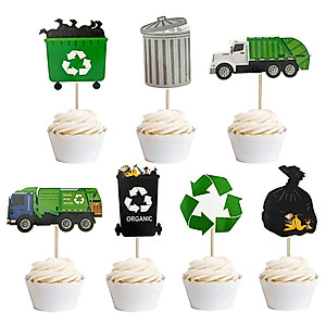 Garbage Truck Birthday Party Supplies Garbage Truck Cupcake Toppers for Trash Truck Waste Management Recycling Party Supplies