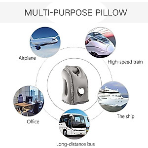 PVC Inflatable Travel Pillow Portable Headrest Chin Support Cushions for Airplane Plane Car Office Rest Neck Nap Pillows,Black