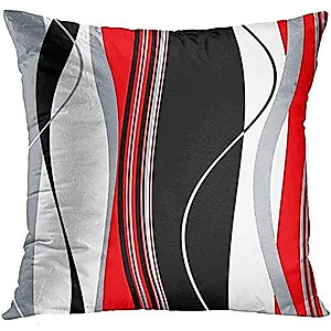 Emvency Set of 4 Throw Pillow Covers 16x16 Inches Decorative Cushion Modern Abstract Red Black White and Grey Wavy Vertical Stripes Dot Polyester Pillow Cases Square Pillocases for Bed Sofa