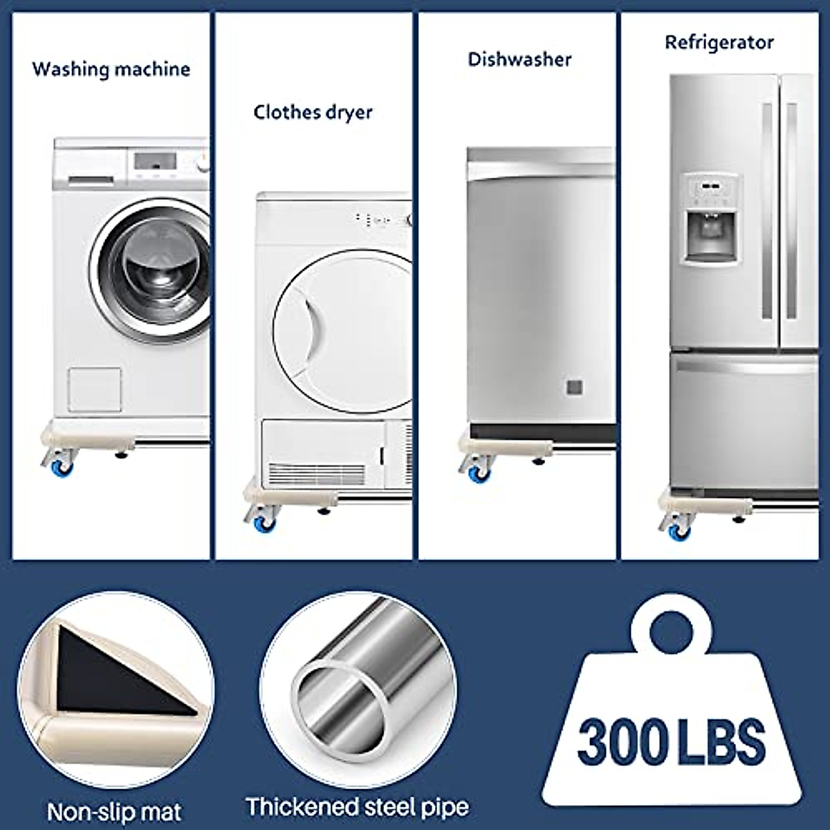 SPACECARE Mini Fridge Stand Furniture Dolly Mobile Roller with 4 Locking Wheels-Base Adjustable Refrigerator Washing Machine Stand Moving Cart- Appliance Dolly Cart Roller Pedestal -Off White