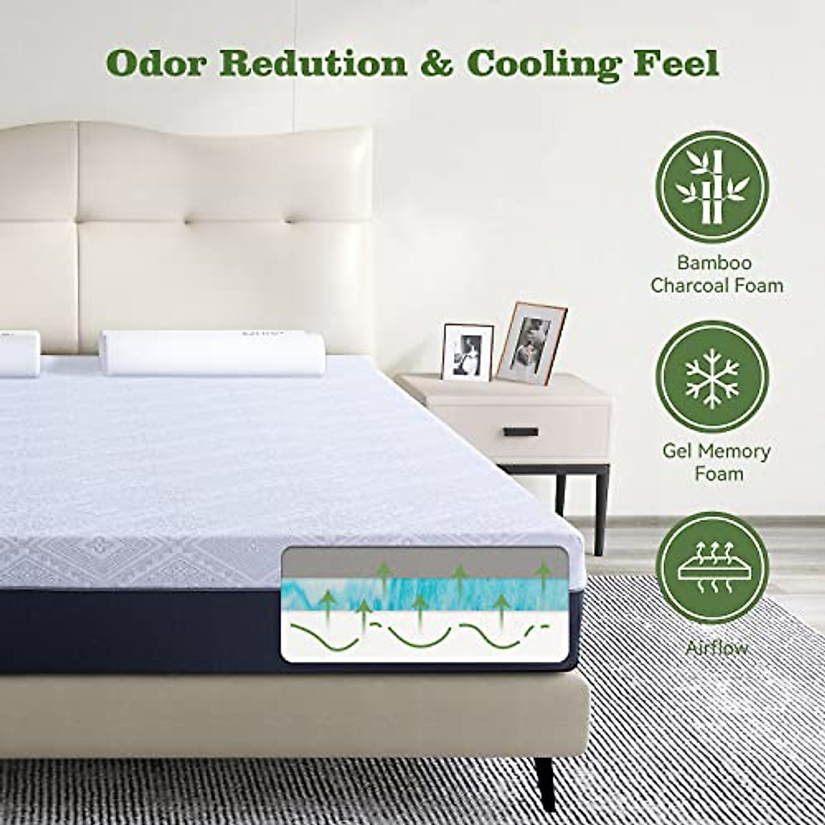 Opoiar Full Size Mattress, 10 inch Medium Firm Memory Foam Mattress of,Bamboo Charcoal Gel Infusion Full Bed Mattress in a Box for Sleep Cooler & Pressure Relief,Made in USA,CertiPUR-US Certified