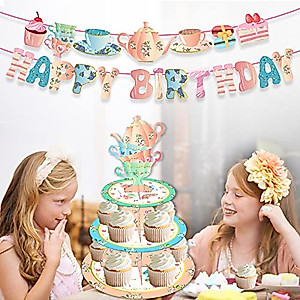 CC HOME Tea Party Cupcake Stand 3 Tier Tea Party Party Supplies Cake Stand for Kids Birthday Party Decorations Tea Party Theme Party Baby Shower Birthday Party Supplies