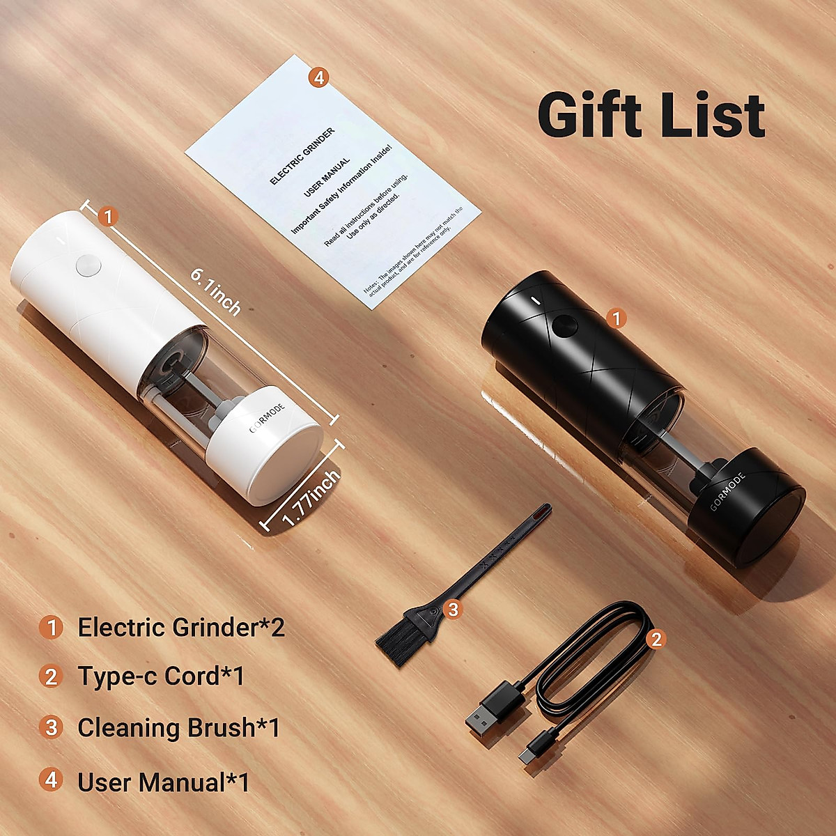 Large Capacity Electric Salt and Pepper Grinder Set – USB Rechargeable Salt Pepper Grinder Set of 2 – 6-Level Adjustable Coarseness–Automatic Salt Grinder and Pepper Mill – Easy One-Hand Operation