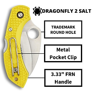 Spyderco Dragonfly 2 Lightweight Salt Knife with 1.97" H-1 Hawkbill Steel Blade and High-Strength Yellow FRN Handle - SpyderEdge - C28SYL2HB