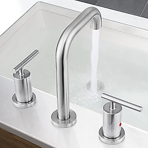 PARLOS Brushed Nickel 8 inch Widespread Bathroom Sink Faucet 3 Hole Vanity Faucet with cUPC Faucet Supply Lines, 1.2GPM