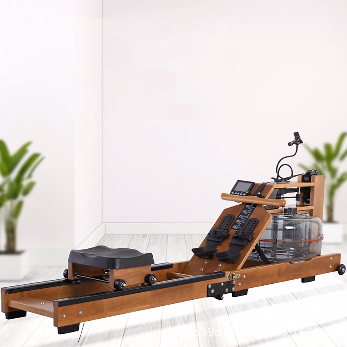 LuusMm Water Resistance Rowing Machine for Home Gym Fitness, Classic Wooden Water Rowing Machine with Monitor for Full Body Exercise Cardio Training,Brown