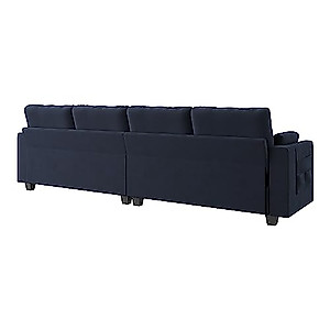 HONBAY Velvet Sectional Sofa L Shaped Couch Reversible Sectional Couch Sofa for Small Space,Dark Blue