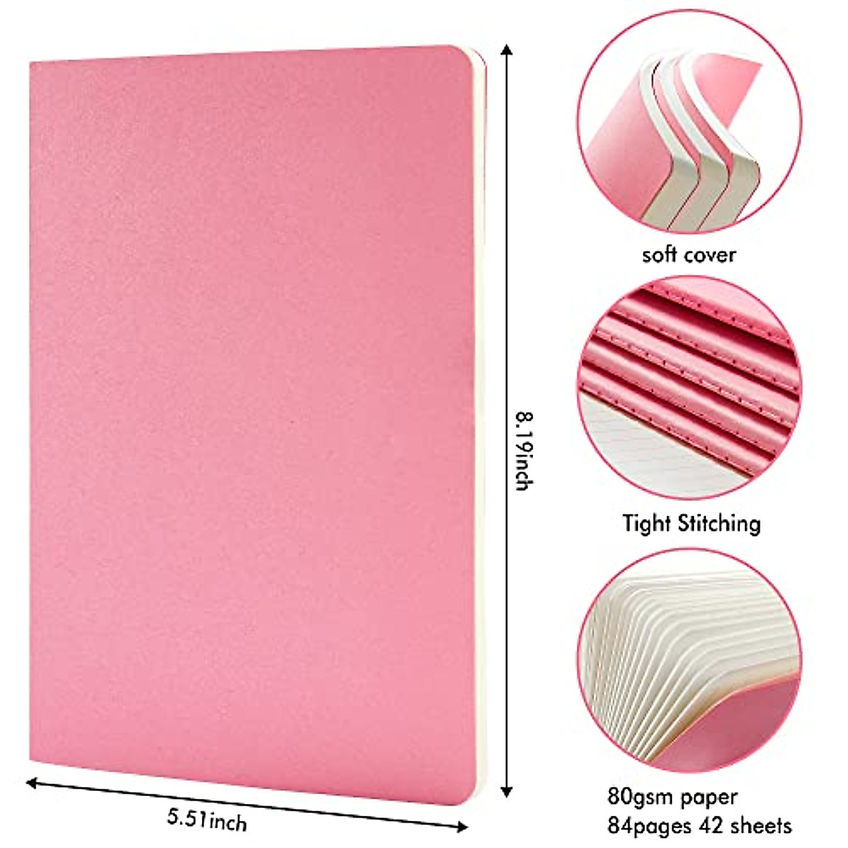 feela 36 Pack Soft Cover Journal Bulk, Lined Blank Travel Journal for Women Men Writing, Notebooks College Ruled for Work, Note Taking Notebook School Business Supplies, 8.2” x 5.5”, A5, Pink