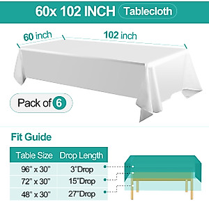 White Table Cloth Rectangle Table, 6 Pack Tablecloths for Rectangle Tables, 100% Polyester Rectangular Tablecloth White Table Cover Table Linens for Party, Wedding, Banquet Decoration- 60 x 102 Inch