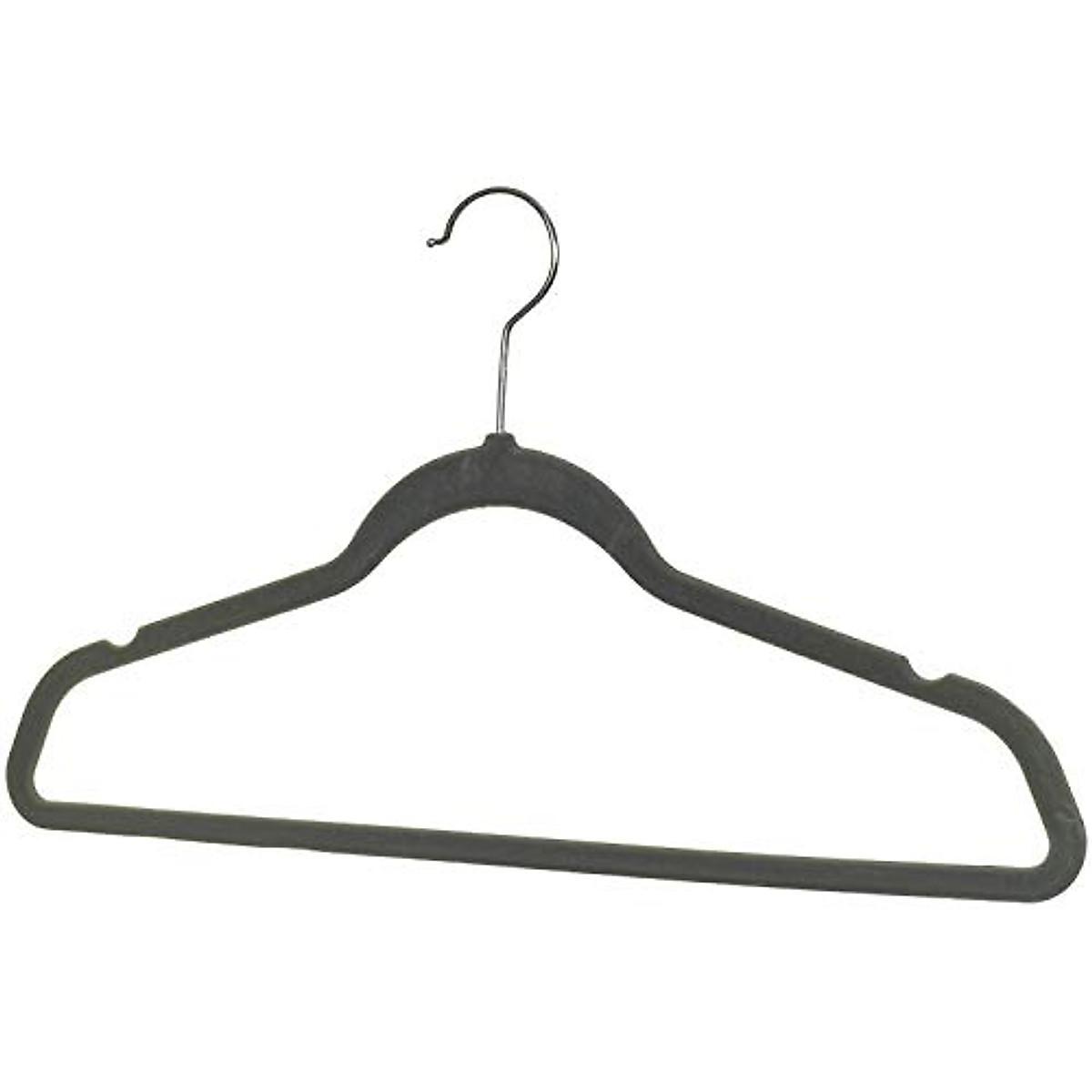 Mainetti SH-VM003-GR10 Grey Velvet Ultra-Thin Hangers with Notches and Bright Zinc Swivel Hooks, 17.5 Inch (Pack of 10)