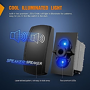 Nilight Speaker Rocker Switch Led Light Bar Switch 5 Pin Laser On Off SPST switches 20A/12V 10A/24V Switch Blue with Jumper Wires Set for Cars Trucks Boats ATVs UTVs RVs, 2 Years Warranty