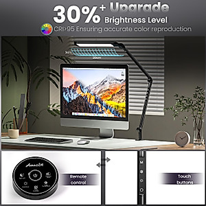 LED Desk Lamp with Clamp, 12W Eye-Caring Swing Arm Table Lamp, Stepless Dimming and Adjustable Color Temperature,Modern Architect Lamp with Memory and Timing Function for Study, Work, Home, Office