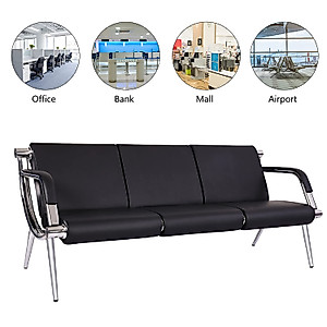 Kinfant 5-Seat Waiting Room Chairs Sofa Furniture - Office Guest Reception Chair with Armrest for Waiting Room Airport Hospital Bank (Black - PU)