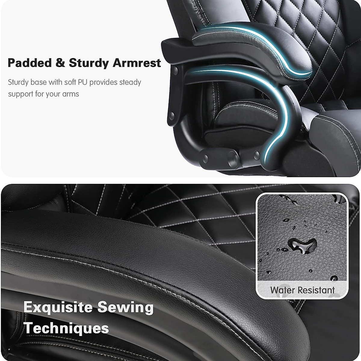 BOWTHY Big and Tall Office Chair 400lbs Heavy Duty Ergonomic Computer Desk Chair with Arms High Back Adjustable Lumbar Support 360 Swivel Task Chair Executive Leather Chair (Black)