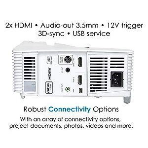 Optoma EH200ST Full 3D 1080p 3000 Lumen DLP Short Throw Projector with 20,000:1 Contrast Ratio and MHL Enabled HDMI Port , white