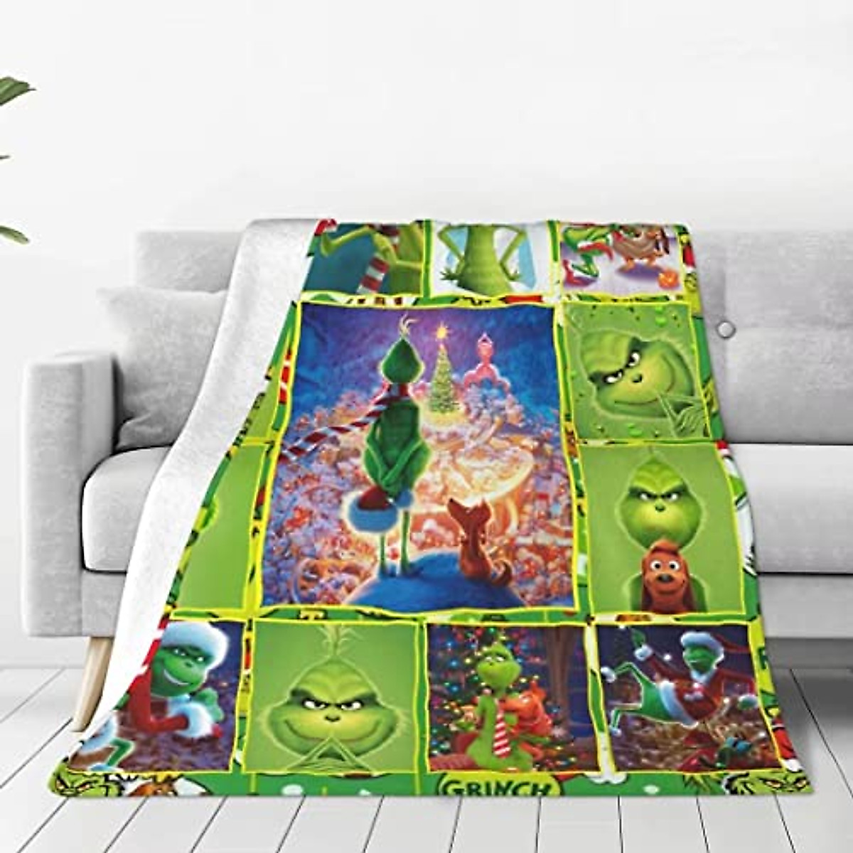 Christmas Blanket Green Soft Lightweight Flannel Fleece Bed Throw Blanket Party Gift for Couch Sofa Kids Adults-1-60×50"