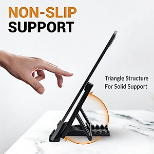 Multi-Angle iPad Stand for Desk, Portable Tablet Holder with Non-Slip Base, Travel Tablet Stand Compatible with iPad, iPhone, Samsung Galaxy, & Amazon Kindle Ebook Tablets, Black