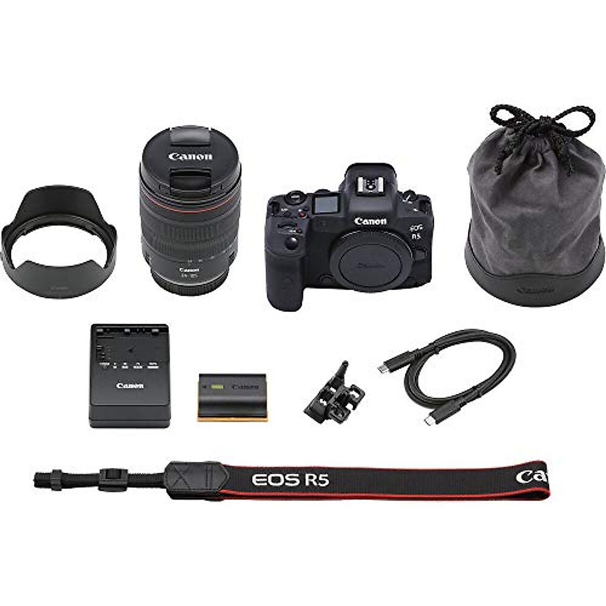 Canon EOS R5 Mirrorless Digital Camera with 24-105mm f/4L Lens (4147C013), 64GB Memory Card, Case, Corel Photo Software, 2 x LPE6 Battery, External Charger, Card Reader, LED Light + More (Renewed)
