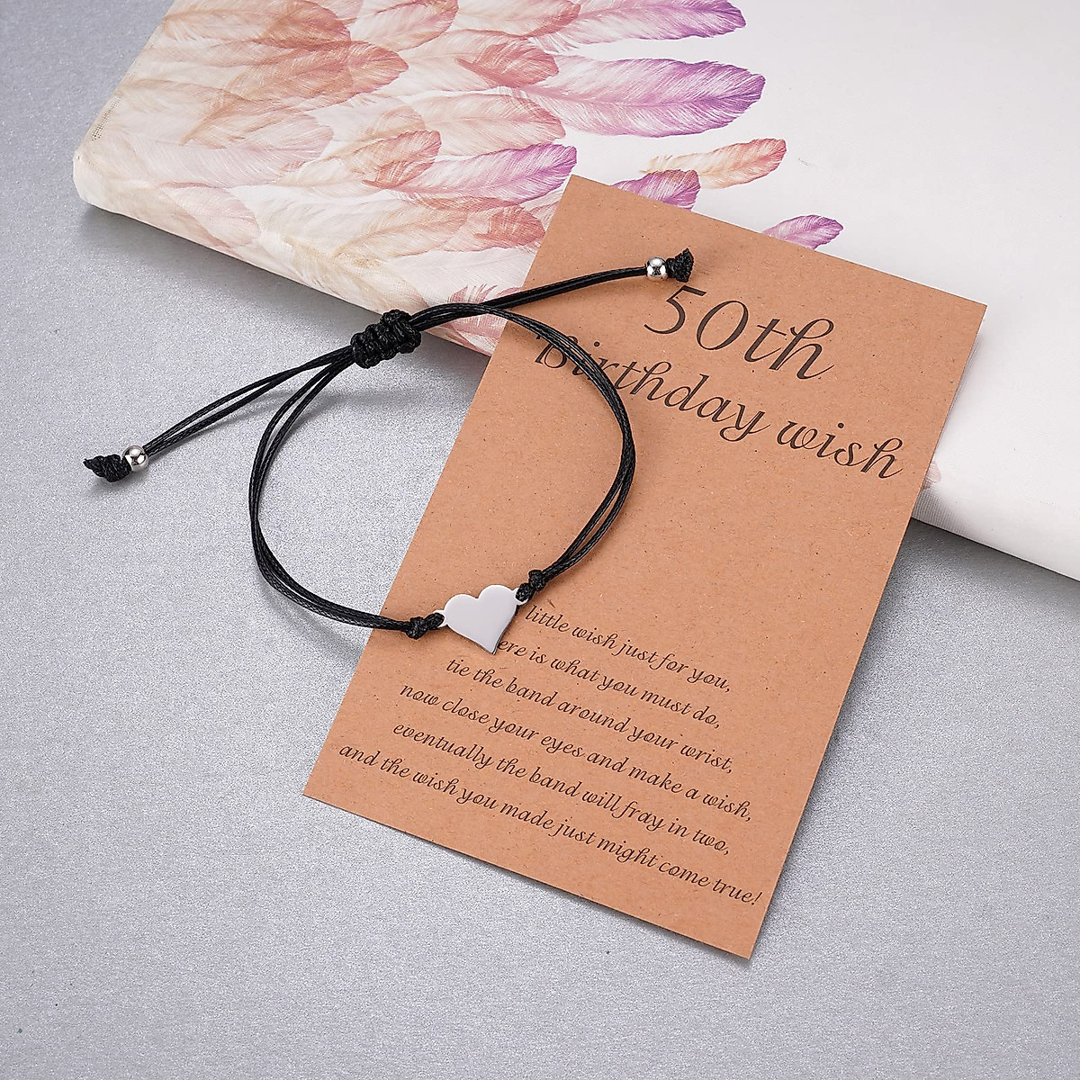 50th Birthday Wish Bracelet, Turning 50 Yr Old Birthday Present for Mom Grandma Friends, 50th Wishing Band, Happy 50th Birthday Gifts for Women Men