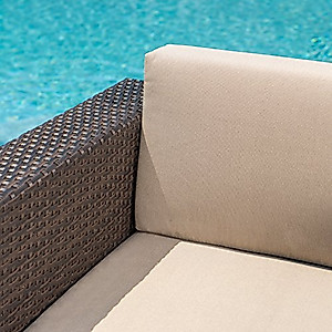 GDFStudio Venice Outdoor Dark Brown Wicker Swivel Club Chair with Beige Water Resistant Cushions (Single, Dark Brown/Beige)