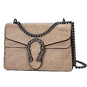 DEEPMEOW Women's Shoulder Chain Bag Crossbody Purse - Crocodile Grain PU Leather Messenger Bag Evening Square Satchel Handbag (Small,Khaki)