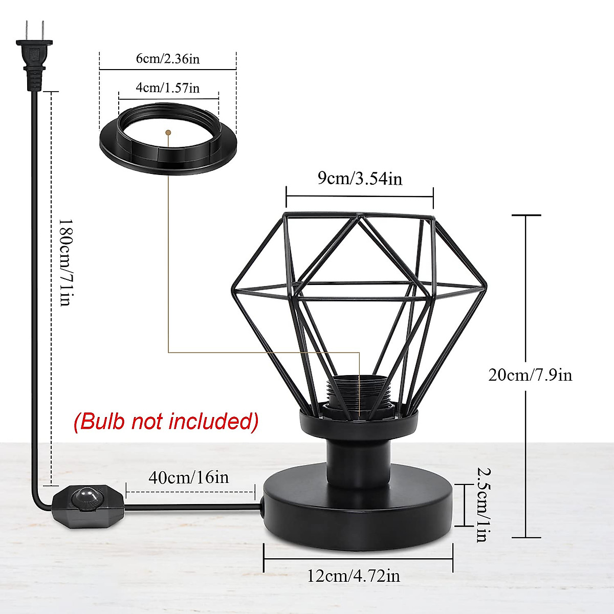 Industrial Mini Table Lamp, Dimmable Black Metal Cage Small Desk Lamp,Small Lamps for Small Spaces, 4.7 in E26 E27 Screw Light Bulb Holder Base,DIY Lampshade,Plug in &Hardwired Wall Light for Bedroom