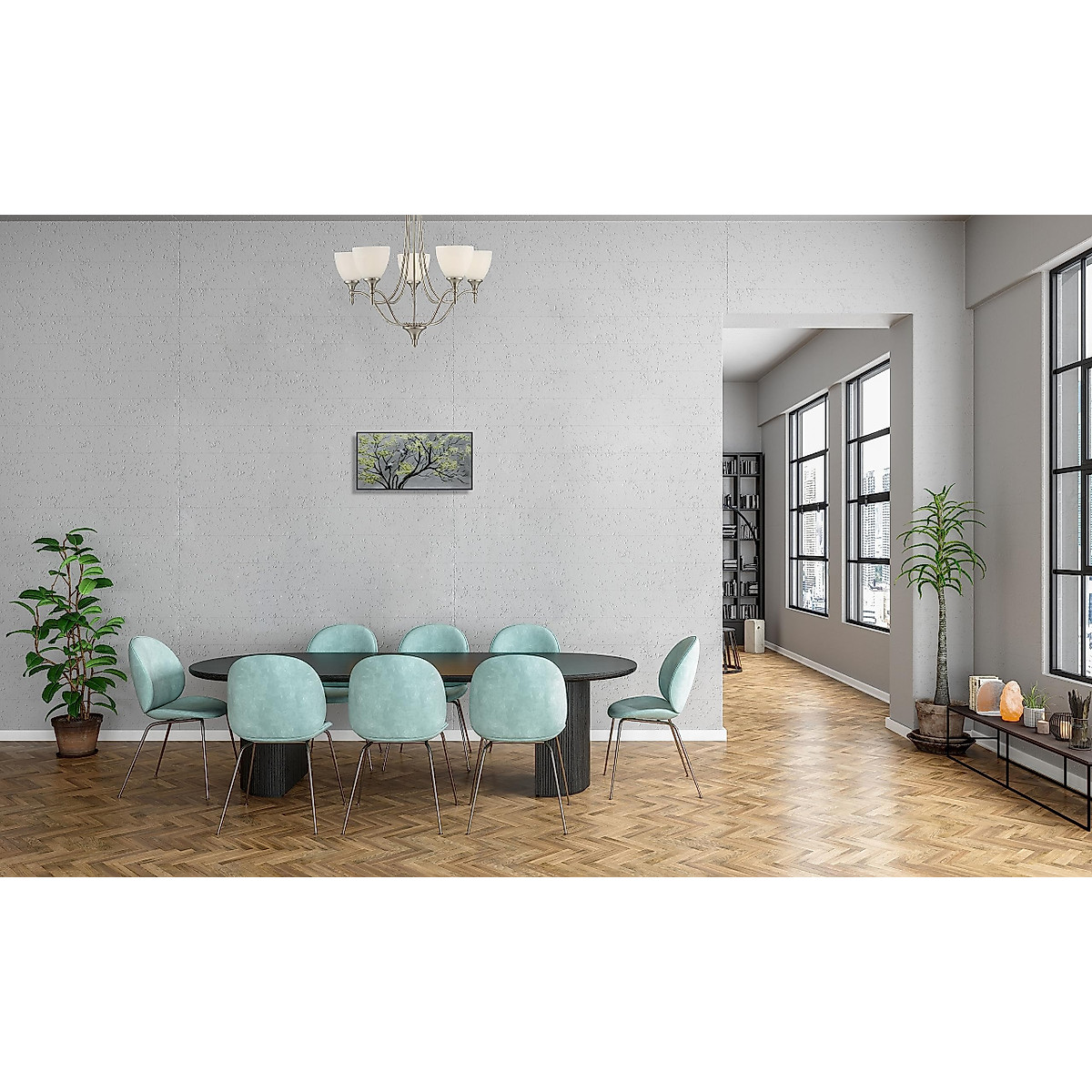 Hand Painted Oil Painting Canvas Wall Art Abstract Black & White Birds on Tree Front Load Frame 10x20" Extra 1/4" Slim 0.71" Height Wood Moulding 3D Brushstroke for Home Decor Office Living Bed Dining