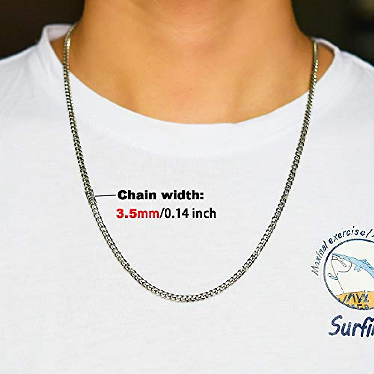 Sunling Solid Stainless Steel Cuban Chain Necklace For Men and Women Waterproof Curb Link Necklace Chain-Widths 3.5mm 5mm 7mm 9mm-Chain Lengths 16"-36"