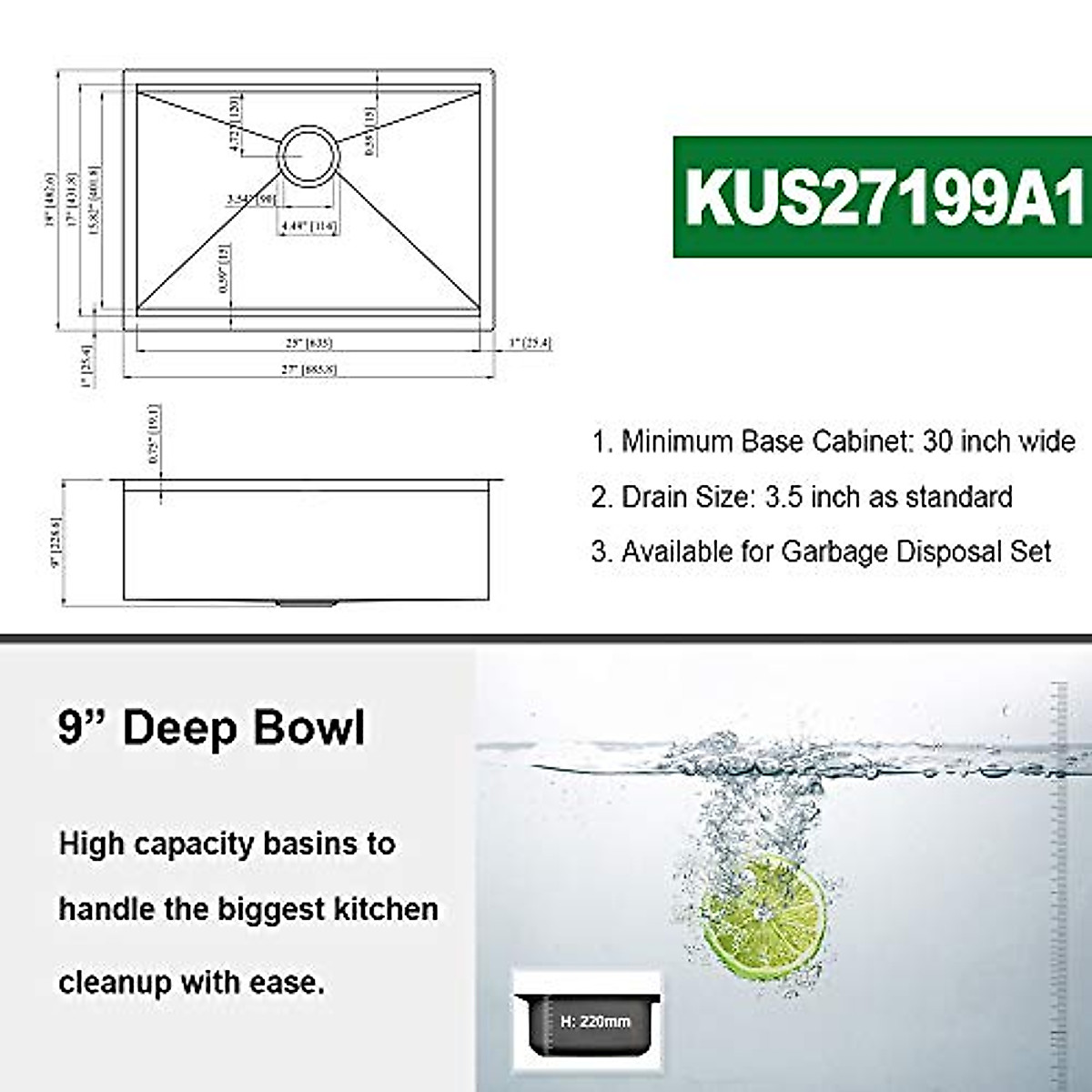 27 Undermount Kitchen Sink - Kichae 27"x19" Kitchen Sink Ledge Workstation Stainless Steel 18 Gauge Single Bowl Under Counter Sink Basin All In One Deep Sink With Cutting Board